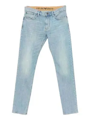 Emporio Armani Slim-fit Jeans With Logo Plaque - Blue