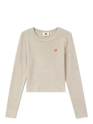 CHOCOOLATE Heart-patch Ribbed-knit Long-sleeved T-shirt - Neutrals