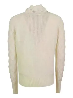 Ermanno Scervino Cream Pointelle Knit High Neck Sweater - Neutrals