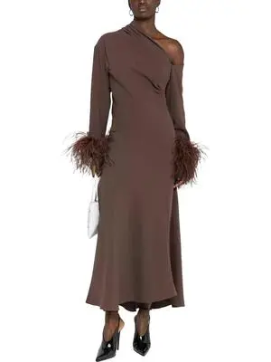 16Arlington Adelaide Feather-trim Midi Dress - Brown