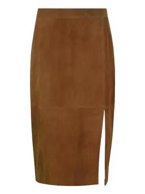 ENES Suede Skirt With Side Slit - Brown