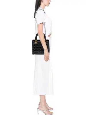 Dior 2012 Medium Patent Cannage Lady Satchel - Black