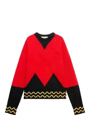 Marni Geometric Intarsia Knit Wool Sweater - Red
