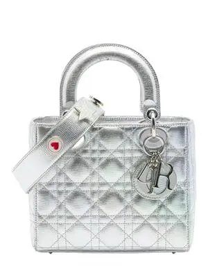 Dior 2018 Small Metallic Grained Calfskin Cannage My Abcdior Lady Satchel - Silver