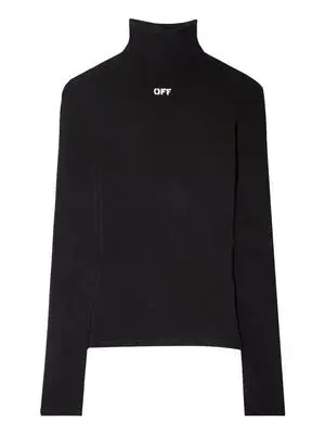 Off-White High Neck Long Sleeve Top - Black