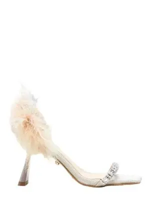 TWENTY FOURHAITCH Feather Trim Crystal Embellished Sandals - Neutrals