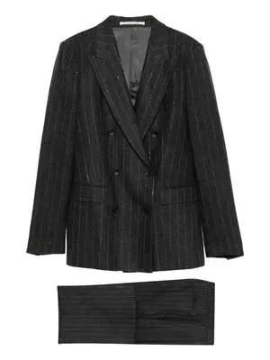 Tagliatore Pinstripe Sequin-embellished Suit - Grey