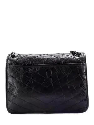Saint Laurent Niki Chain Flap Bag Matelasse Chevron Leather Medium Shoulder Bag - Black