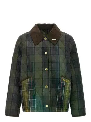Barbour Liddesdale Quilted Jacket With Tartan Pattern And Corduroy Collar - Green