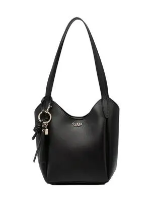 Guess Melody Logo-plaque Pebbled-leather Shoulder Bag - Black