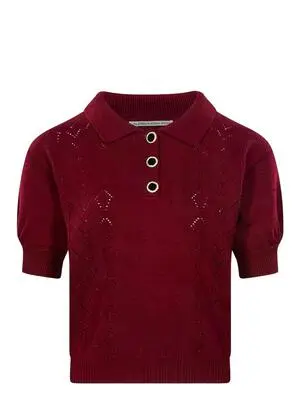 Alessandra Rich Pointelle Knit Short Sleeve Polo Shirt - Red