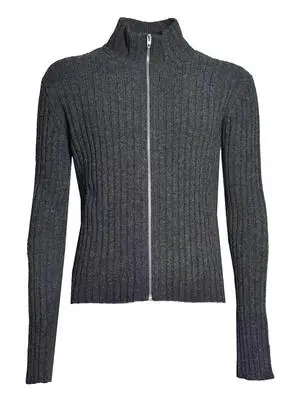 JIL SANDER Ribbed-knit High Neck Zip-up Sweater - Grey
