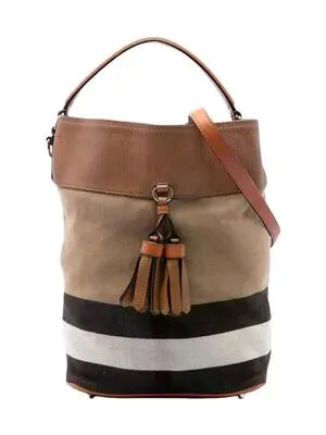 Burberry 2000-2017 Medium Mega Check Canvas And Grained Calfskin Ashby Tassel Bucket Bag Satchel - Brown