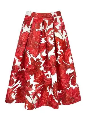 LUNATICA MILANO A-line Midi Skirt In Floral Jacquard - Red