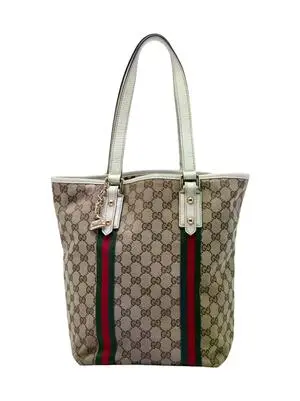 Gucci 2000-2015 Gg Canvas Web Jolicoeur Tote Bag - White