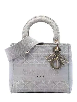 Dior 2020 Medium Canvas Cannage Lady D Lite Satchel - Grey