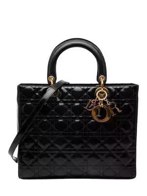 Dior Large Lambskin Cannage Lady Satchel - Black