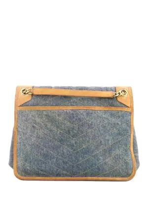 Saint Laurent Niki Chain Flap Bag Matelasse Chevron Denim With Suede Medium Shoulder Bag Blue