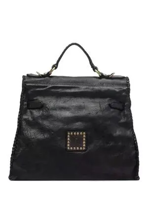 CAMPOMAGGI Ginevra Large Whipstitch-trim Calf Leather Shoulder Bag - Black