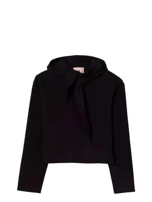 Plan C Cropped Hoodie With Scarf Collar - Black