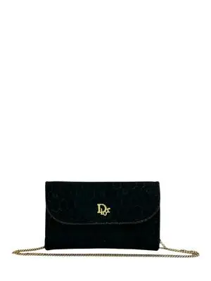 Dior 1980-1990 Honeycomb Canvas Chain Flap Crossbody Bag - Black