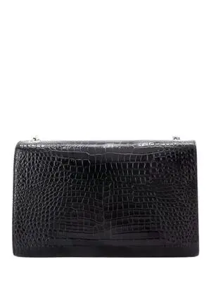 Saint Laurent Classic Monogram Tassel Crocodile Embossed Leather Medium Crossbody Bag - Black