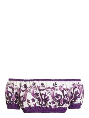 Dolce & Gabbana Majolica Print Poplin Off-shoulder Top - Multicolor