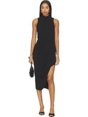 BOBI Mock Neck Pleated Dress In . Also - Black