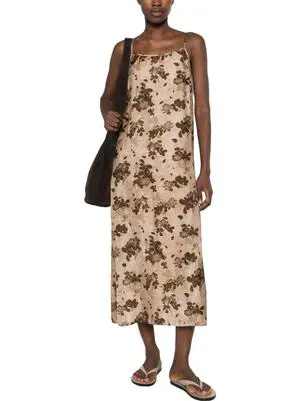 UMA WANG Anaya Printed Long Dress - Brown