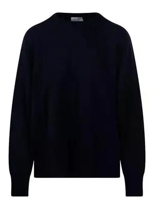 BEYOU Crew Neck Long Sleeve Sweater With Ribbed Hem And Cuffs - Blue
