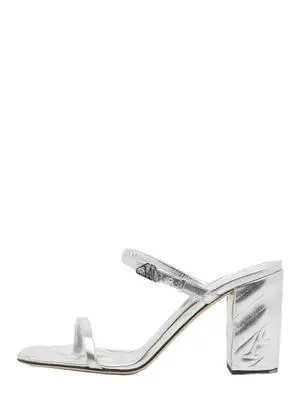 Alexander McQueen Tone Leather Sculptural Block Heel Sandals - Silver