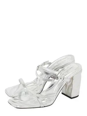 Alexander McQueen Tone Leather Sculptural Block Heel Sandals - Silver