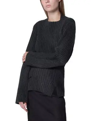 Victoria Beckham Ribbed Knit Side-slit Sweater - Grey