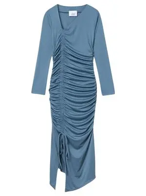 DĀL THE LABEL Ruched Asymmetric Midi Dress Gray - Blue