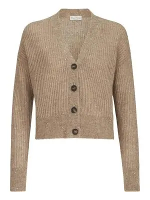 Brunello Cucinelli Sequin Embellished Ribbed Cardigan - Brown