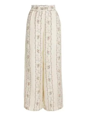 Agua Bendita Tota Navente Embroidered Linen Trousers - Ivory