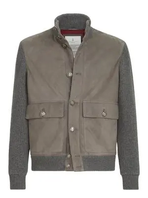 Brunello Cucinelli Cotton-suede Hybrid Bomber Jacket - Grey