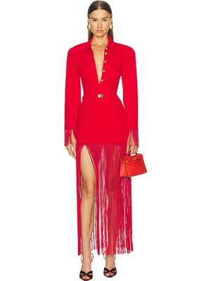 ROWEN ROSE Long Sleeve Polo Maxi Dress - Red
