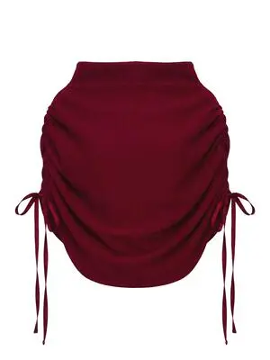 FLAUNT ARCHIVE Margaux Ribbed Knit Top With Draped Cape Sleeves And Adjustable Ruching - Red
