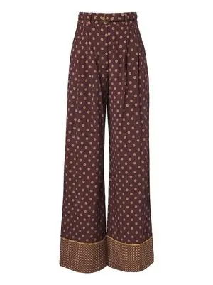 Zimmermann Belted Wide-leg Printed Trousers - Brown