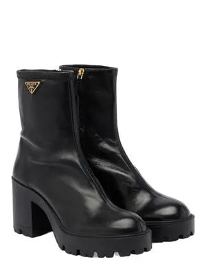 Prada Leather Ankle Boots - Black