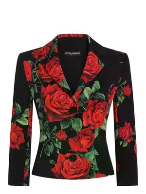 Dolce & Gabbana Rose Print Charmeuse Single-breasted Jacket - Black