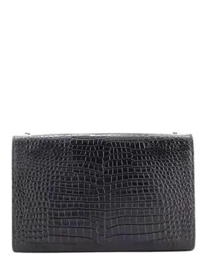 SAINT LAURENT Classic Monogram Tassel Crocodile Embossed Leather Medium Crossbody Bag
