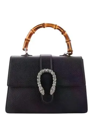 Gucci Dionysus Bamboo Top Handle Bag Leather Medium Satchel - Black
