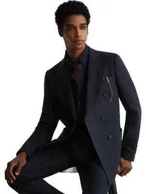 REISS Tailored Fit Linen Double-breasted Suit Blazer