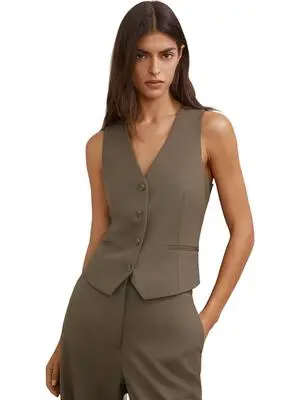 REISS Wool-blend Tailored Waistcoat - Green