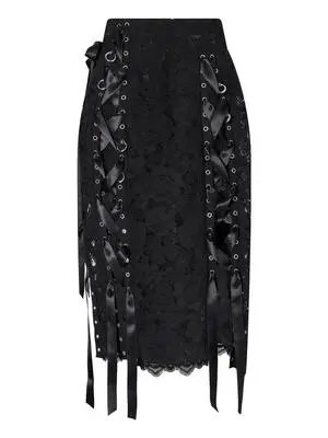 Simone Rocha Unraveling Ribbon Ring Lace Midi Skirt - Black