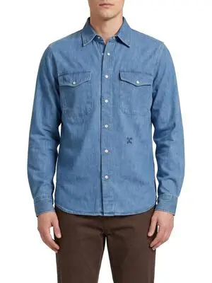 Closed Slim Fit Shirt In Cotton And Hemp Denim With French Collar - Blue