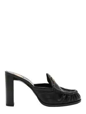 Saint Laurent Le Loafer High-heeled Mules In Eel Leather With Monogram - Black