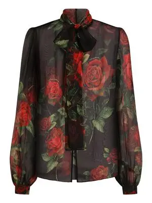 Dolce & Gabbana Rose-print Chiffon Blouse Shirts And Tops - Multicolor
